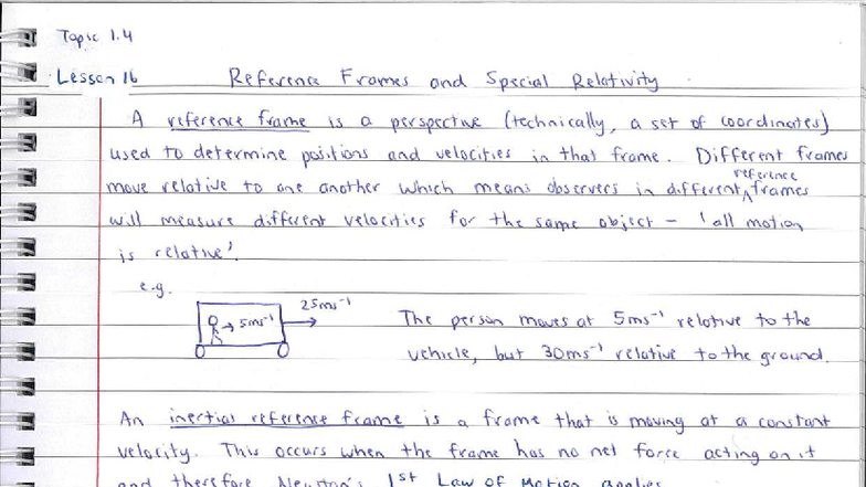 1.4 Lesson 17: Reference Frames & Special Relativity Notes - Studocu