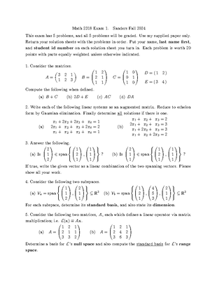 Fa24 syllabus - Practice - Math 2318, Linear Algebra. Sanders, Fall ...