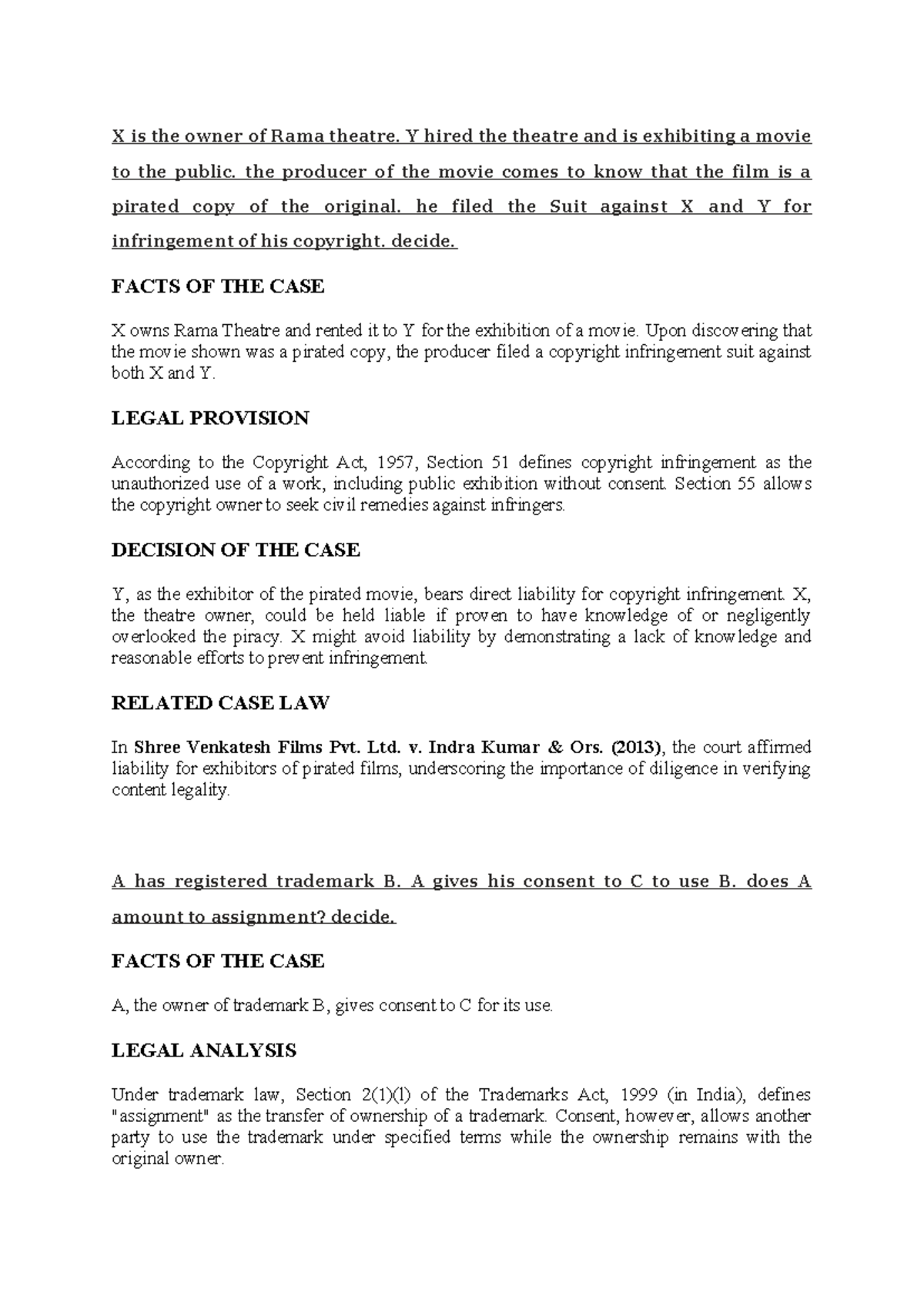 IPR PART C - Copyright and Trademark Infringement Case Notes - Studocu