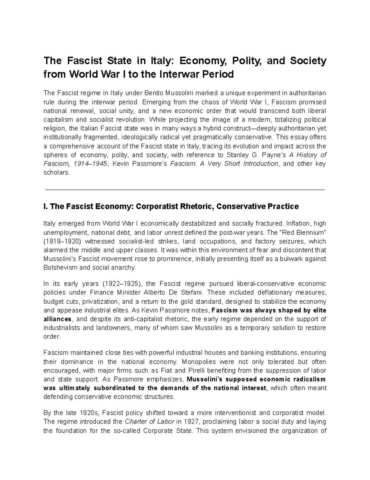 Fascism in Italy: Economy, Politics, and Society (Modern Europe II ...