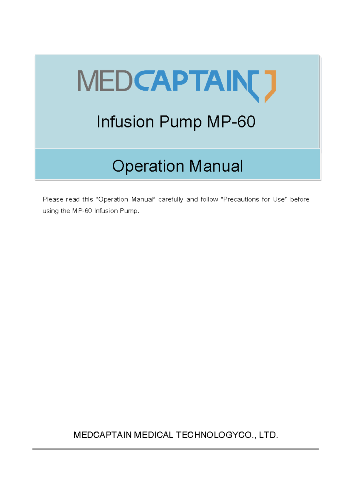 Medcaptain MP-60 Infusion Pump Operation Manual and Safety Guidelines - Studocu