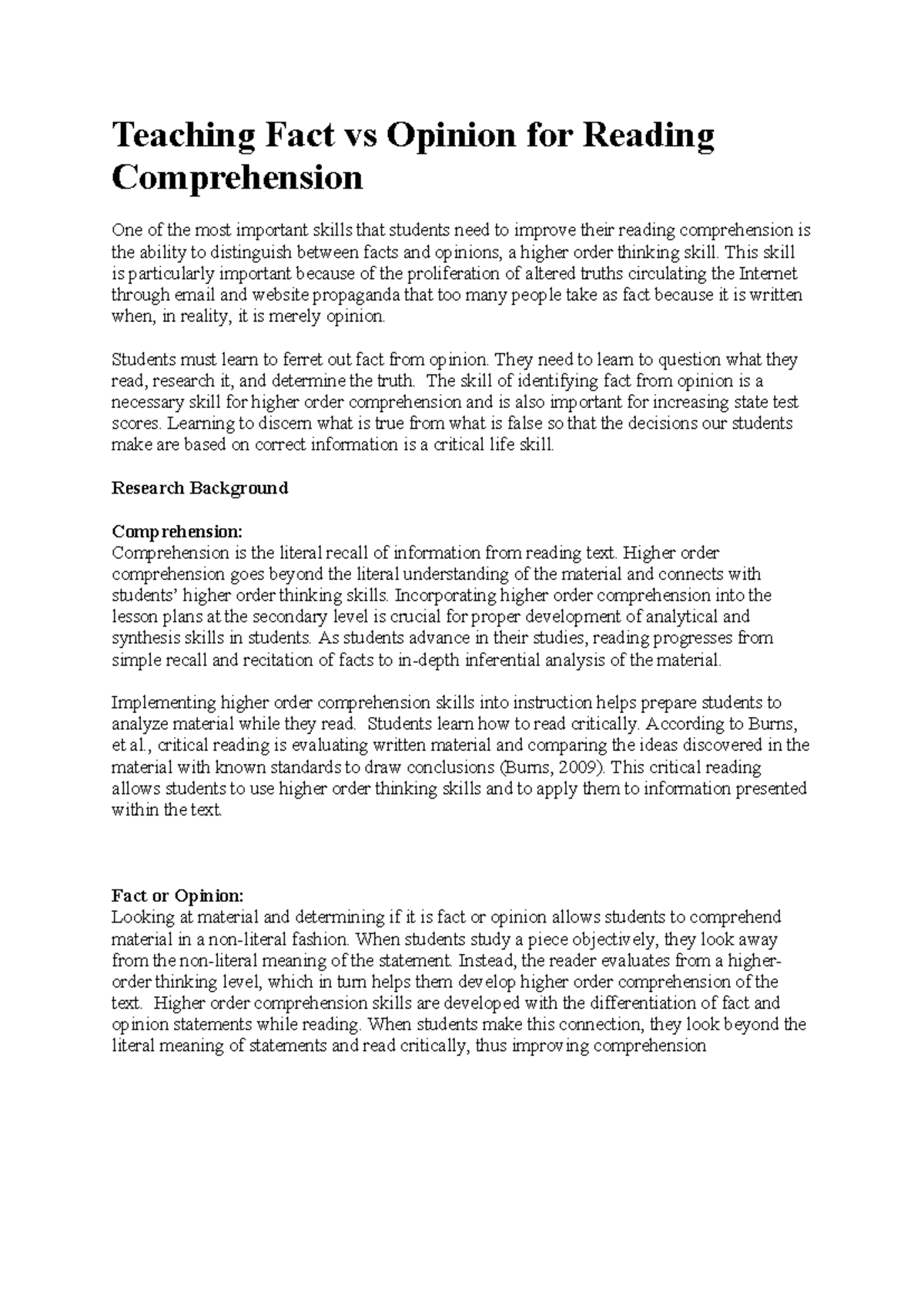 FACT vs. OPINION: Enhancing Critical Reading Skills - Studocu