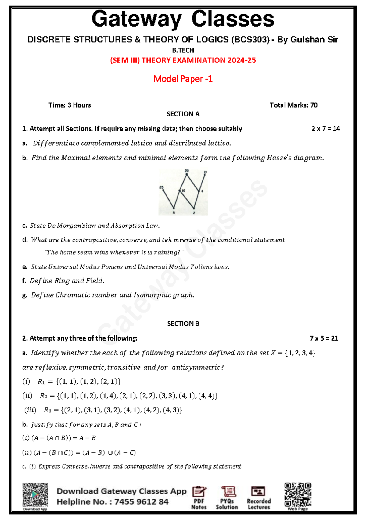 Gateway Classes DISCRETE STRUCTURES MODEL PAPER (BCS303) - Studocu