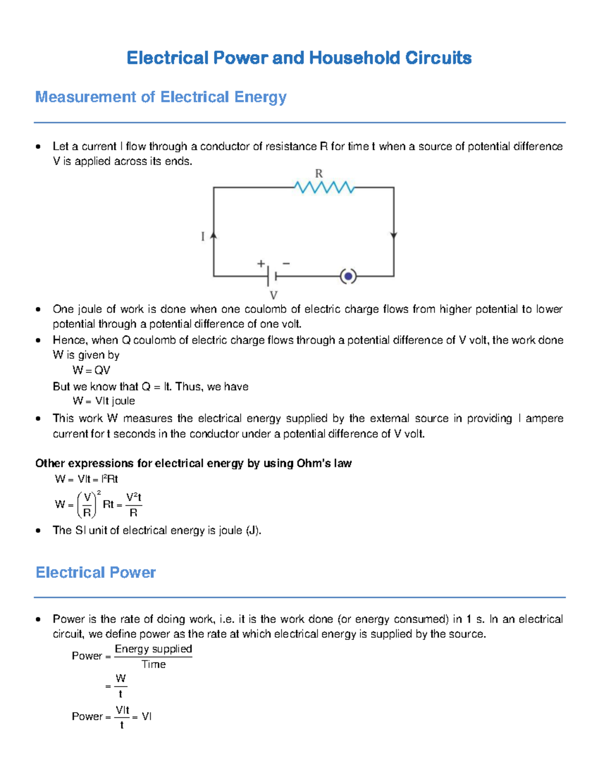 Electrical Power and Household Circuits: Measurement and Safety (Course ...