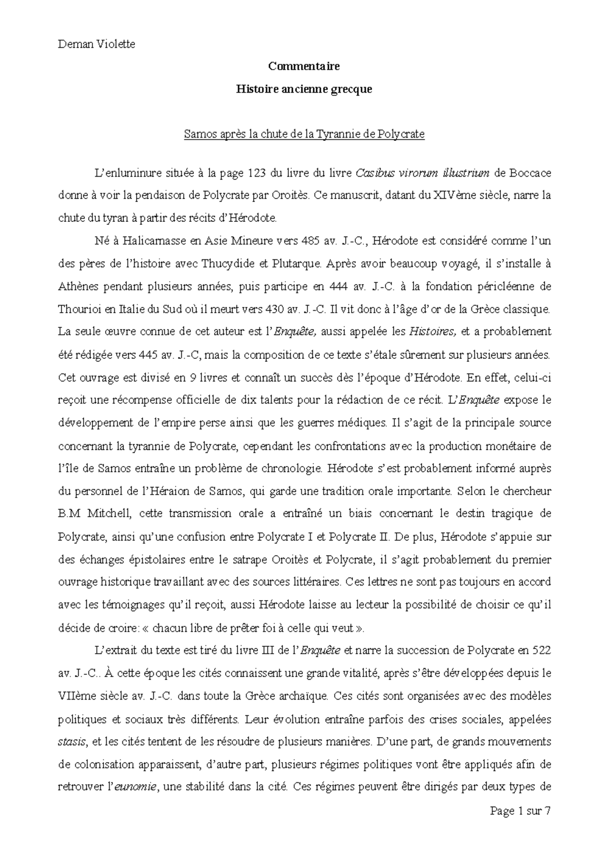 DM - Commentaire sur Samos et Polycrate dans l'Histoire d'Hérodote ...