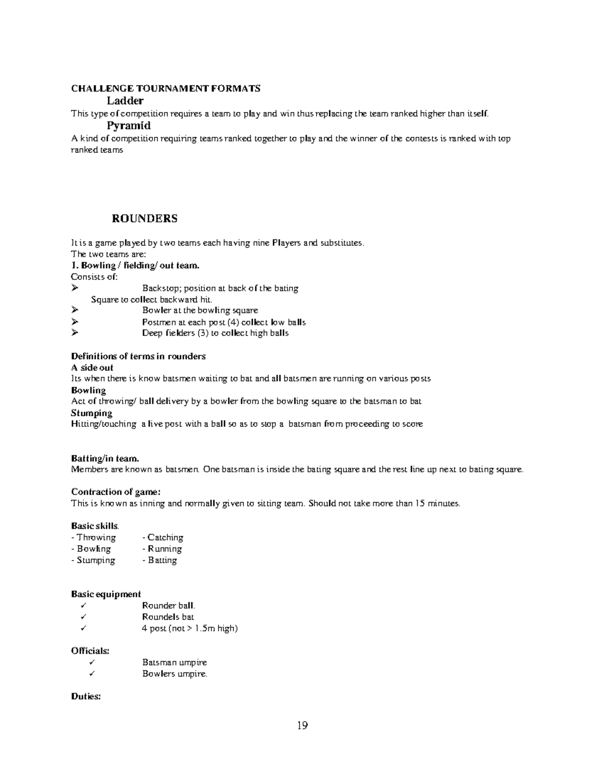 PE-6 Challenge Tournament Formats: Rounders and Skills Overview - Studocu