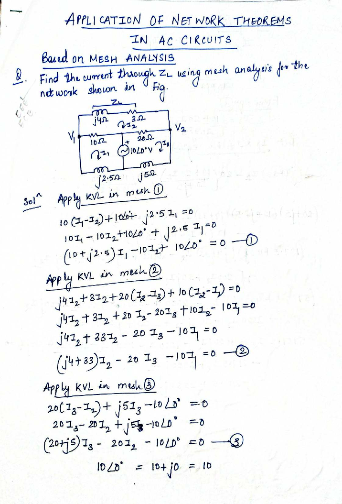 APPLICATION OF NETWORK THEOREMS IN AC CIRCUITS: MESH ANALYSIS CEE 7 ...