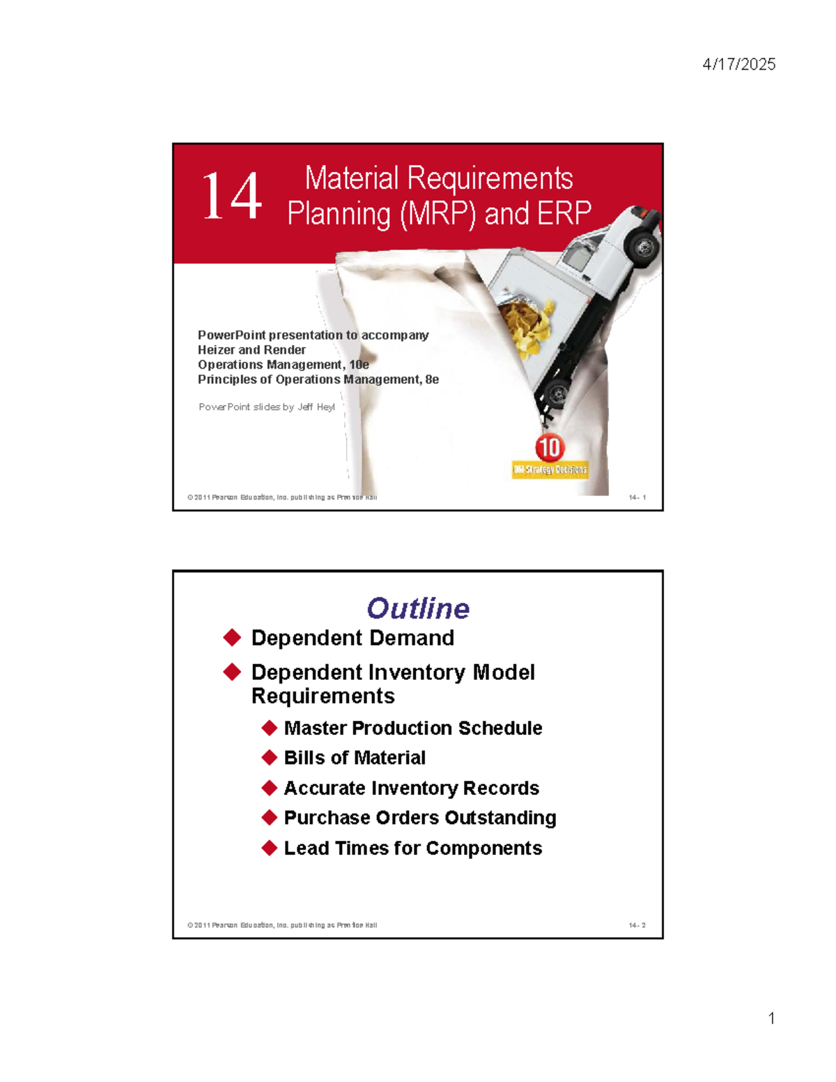 MRP and ERP Overview: PowerPoint Slides for OM 14 by Heizer & Render - Studocu