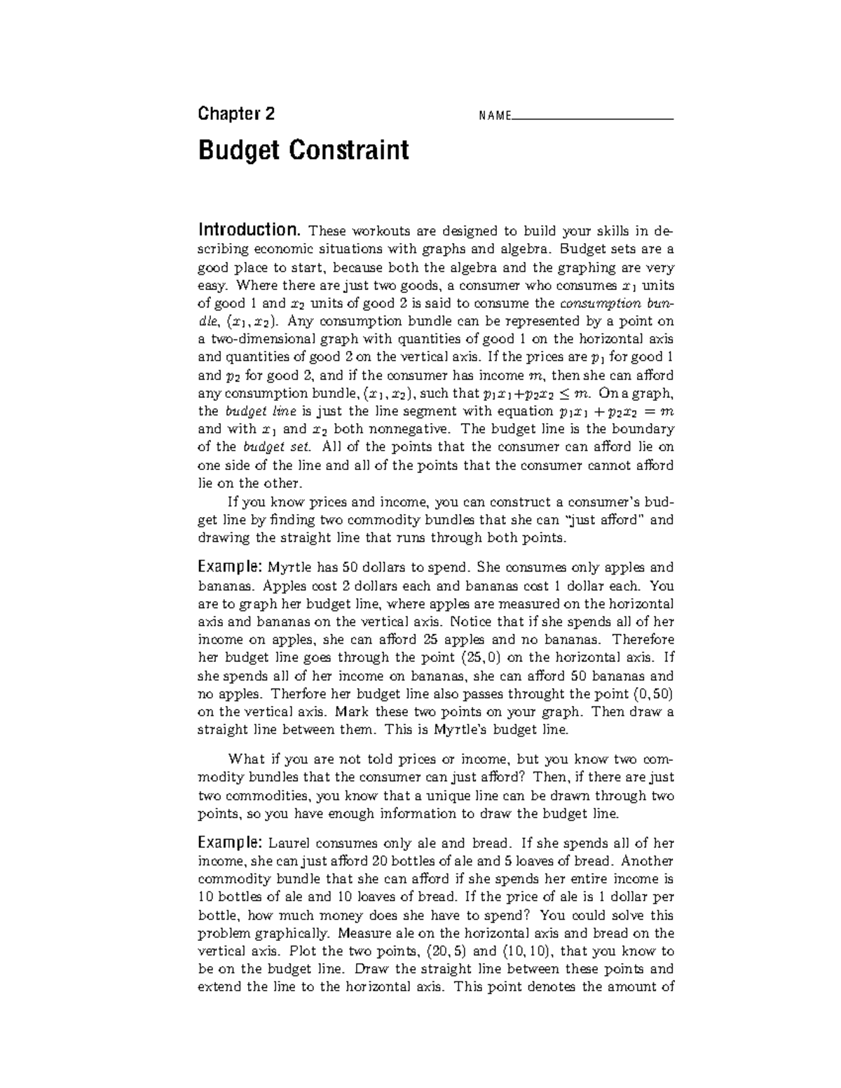 Chapter 2: Budget Constraint Tutorial Questions (Econ 101) - Studocu