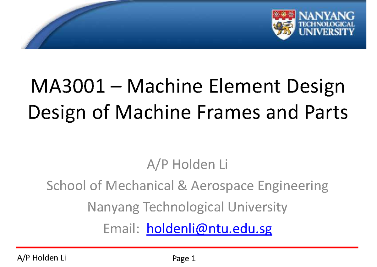 MA3001 Machine Element Design: Part 1G - Machine Frames Overview - Studocu