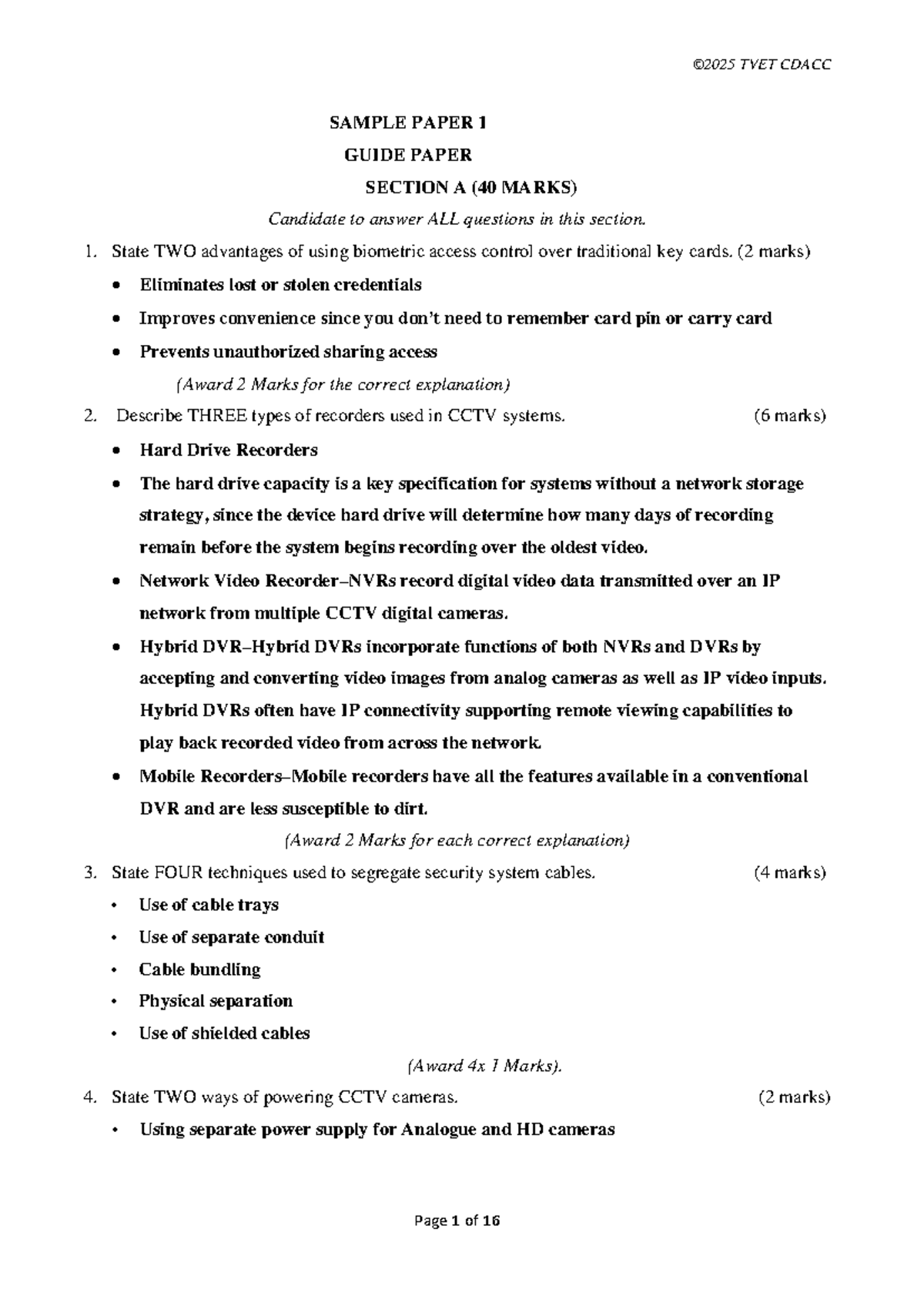 TVET CDACC SECURITY SYSTEMS GUIDE: SAMPLE PAPER 1 & 2 - Studocu