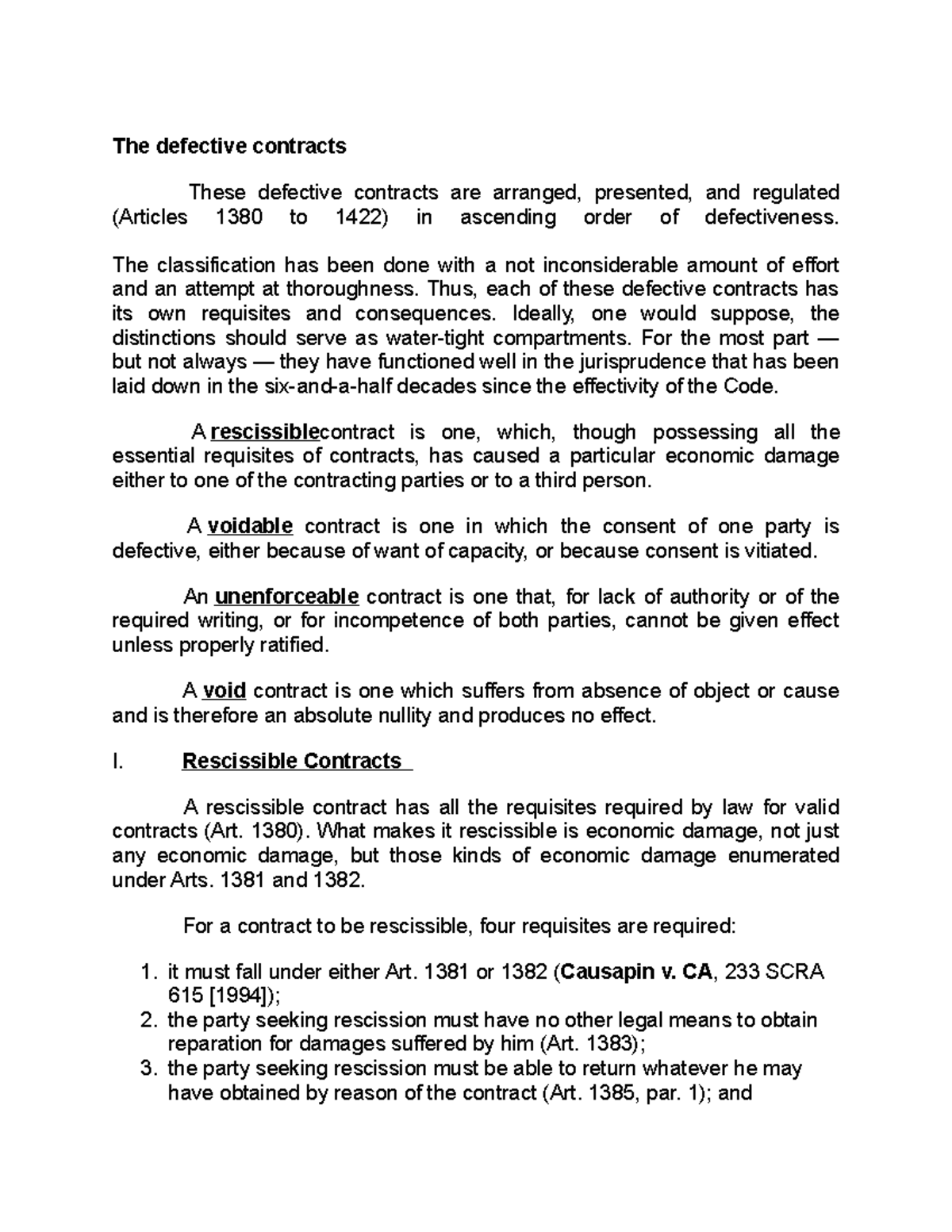 The Defective Contracts - The defective contracts - Studocu