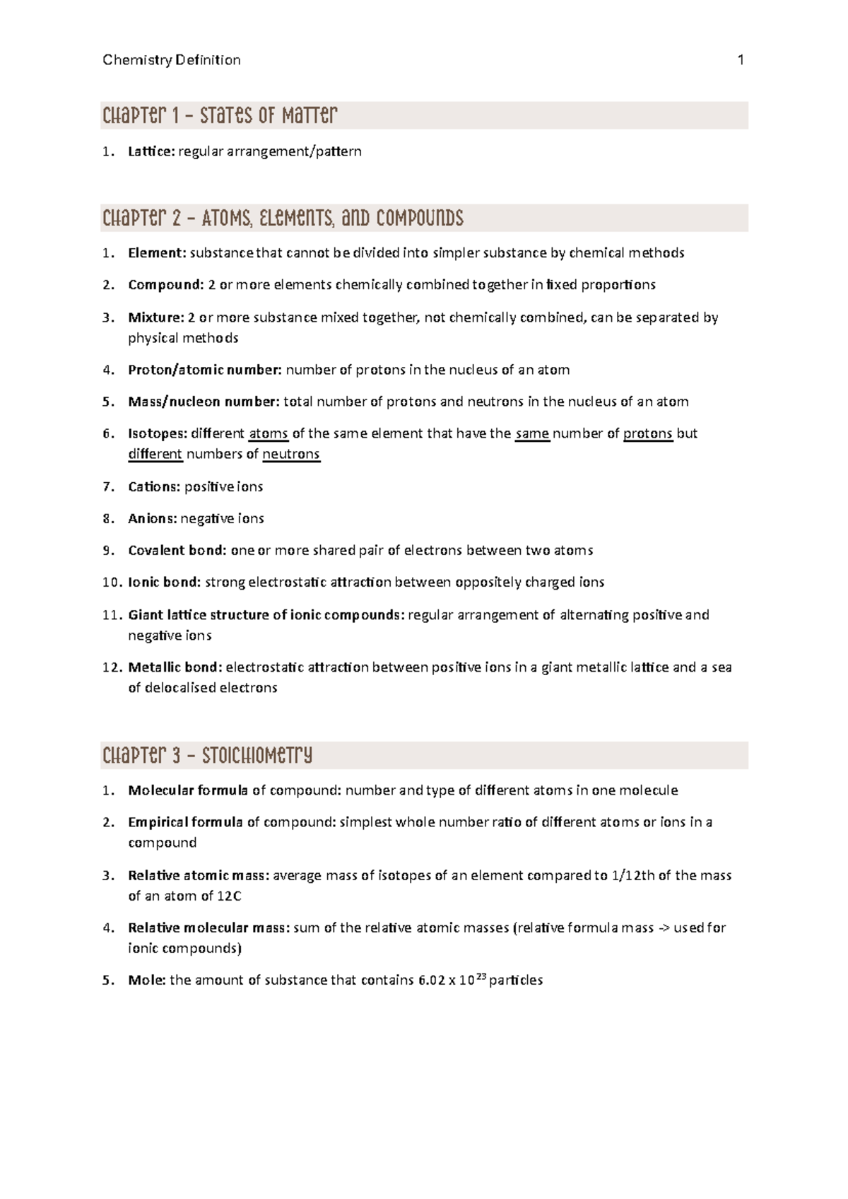 Igcse Chemistry (0620) Definitions: States of Matter & Key Concepts ...