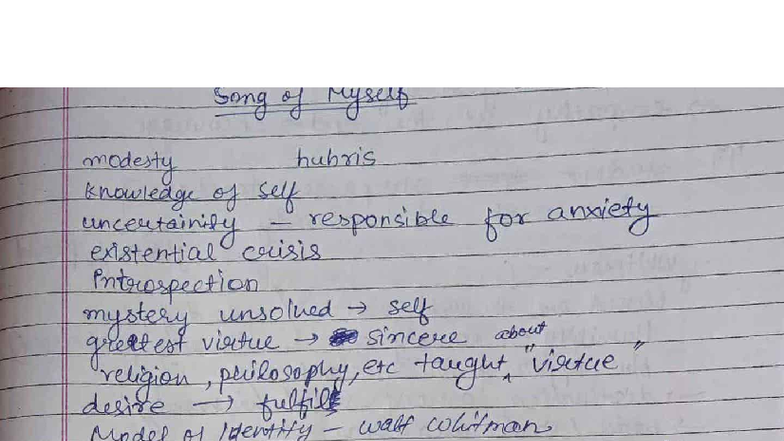 Song of Myself: Exploring Identity and Existential Themes - Studocu