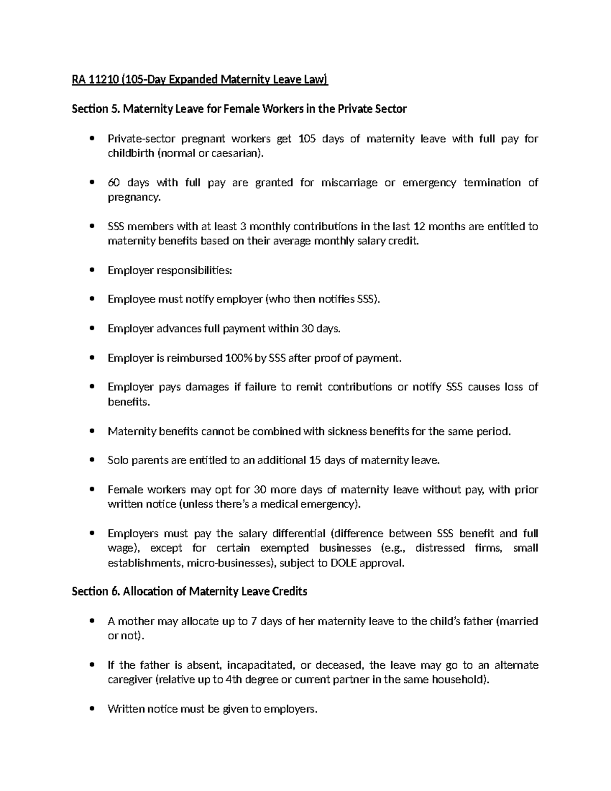 RA 11210 - Expanded Maternity Leave Law Overview for Legal Counseling ...