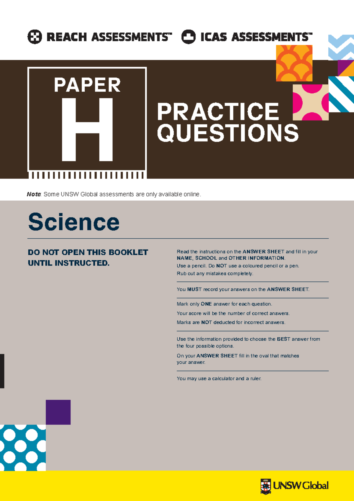 2019 ICAS Science Paper H Practice Questions - Studocu