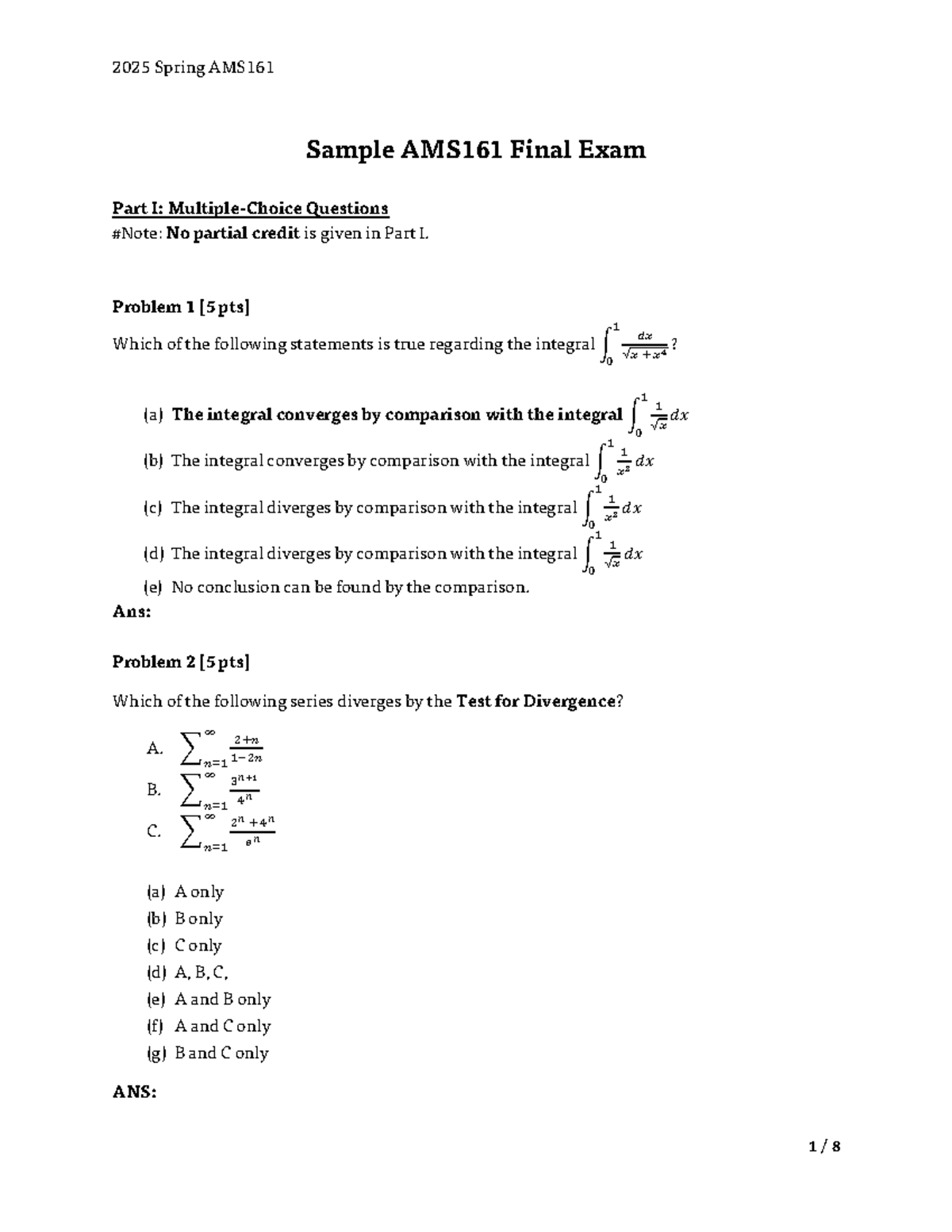 Sample AMS161 Final Exam S25: Key Questions & Solutions - Studocu