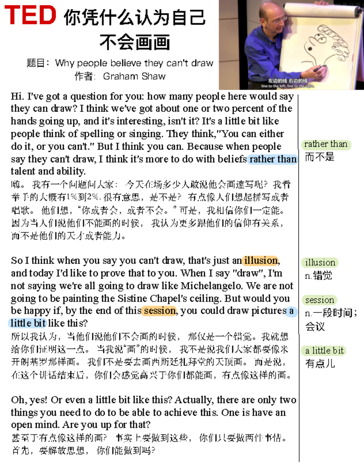 第三册 24篇合并 - TED ####### 题目：Why people believe they can't draw ...