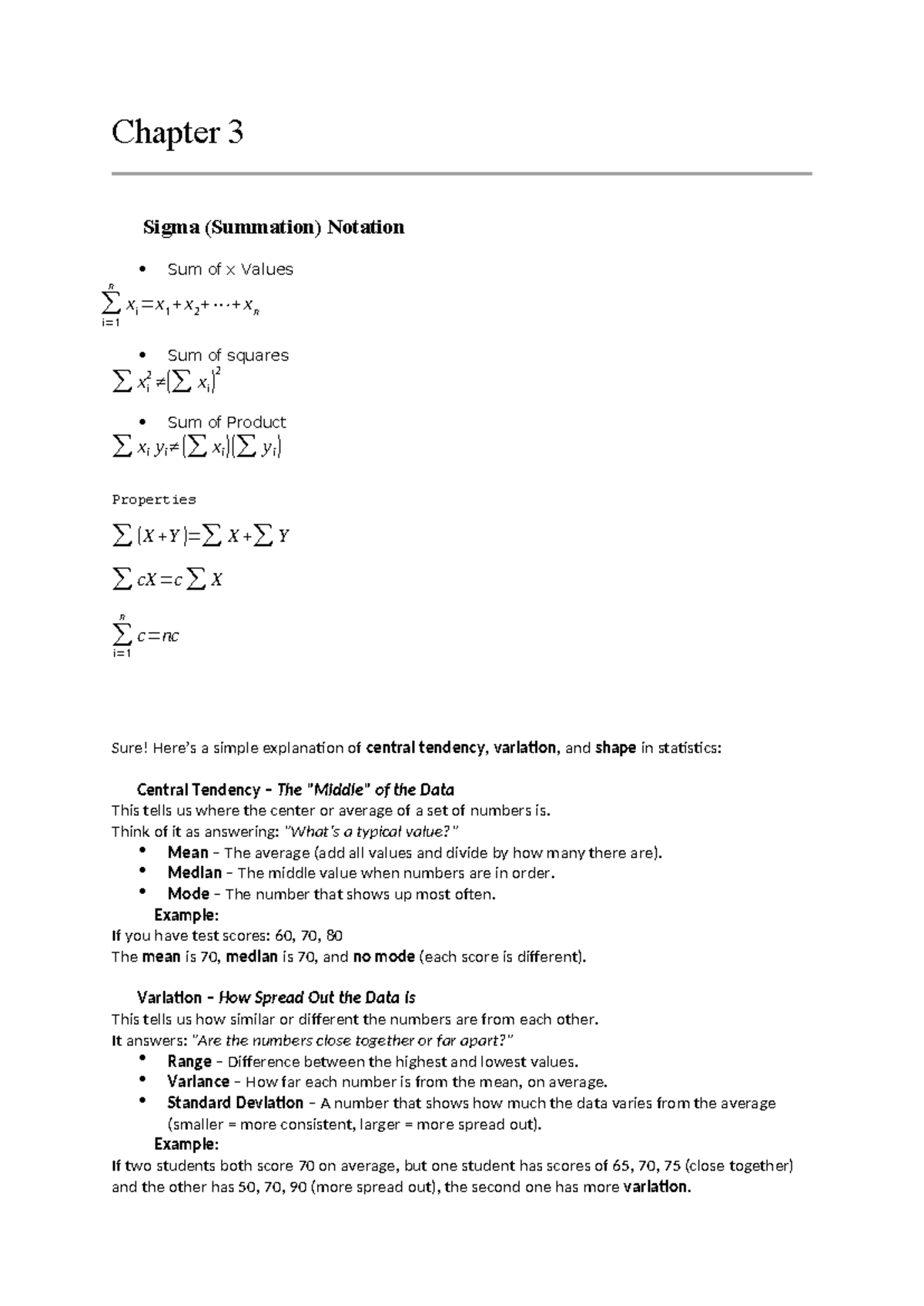 Statistics A2S1: Chapter 3 & 4 Summary on Central Tendency and ...