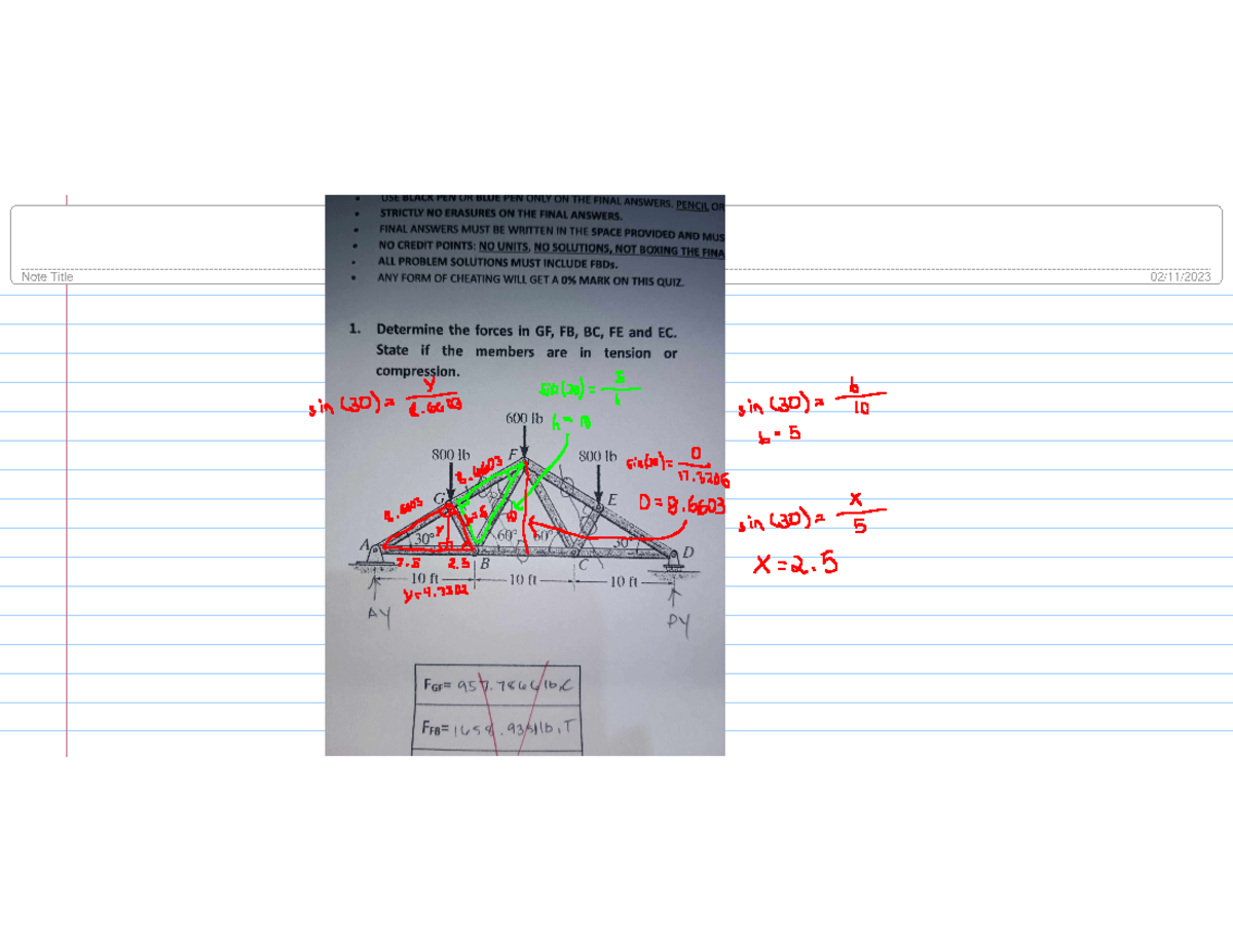 CE-001 Analysis-OF- Trusses-WITH- Trigo - Statics Of Rigid Bodies - BF = 692 lbs (T) GF = -1,799 ...