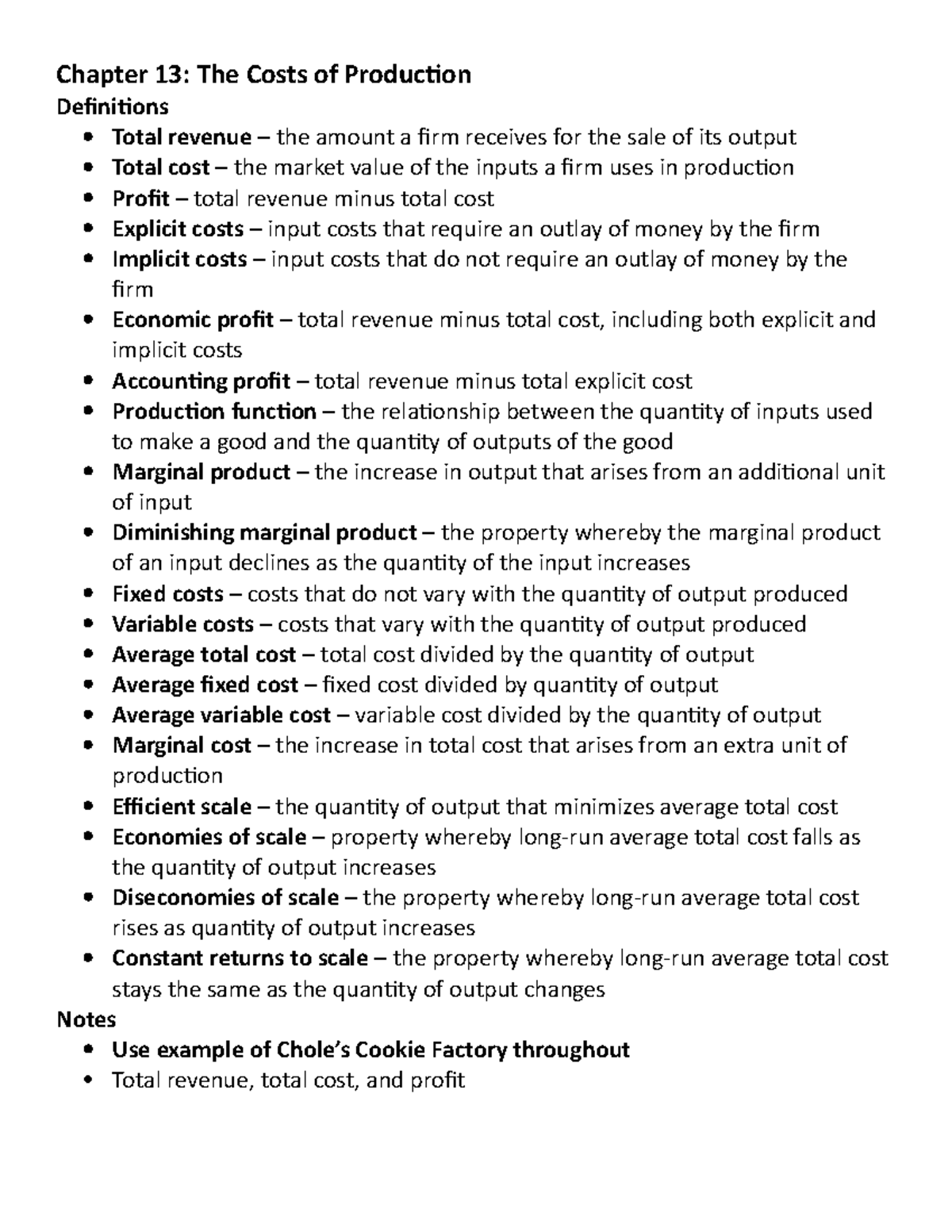 Chapter 13: Production Costs and Economic Principles Notes - Studocu