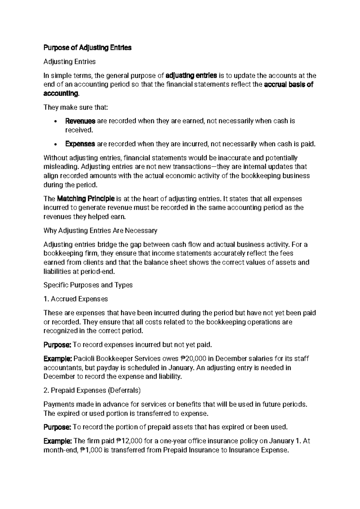 Adjusting Entries Overview for ACC 101: Key Concepts and Examples - Studocu