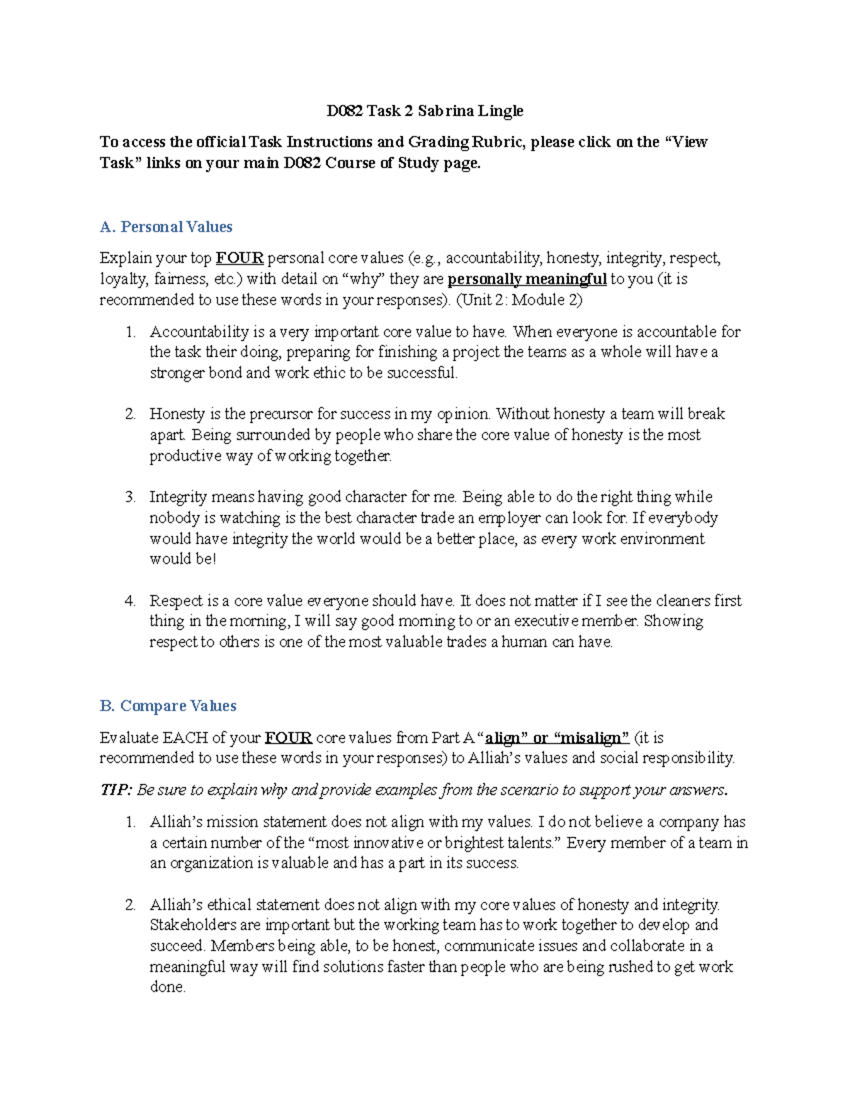 D082 Task 2 passed - D082 Task 2 Sabrina Lingle To access the official ...