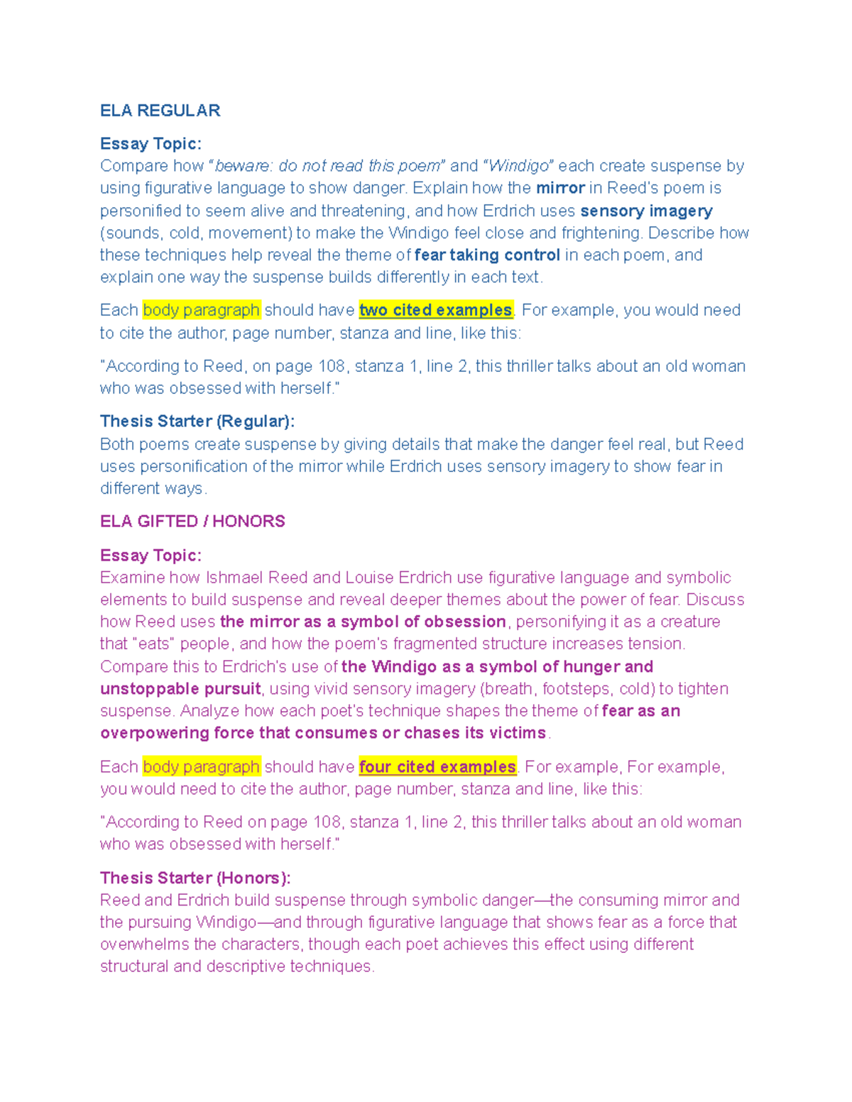 ELA REGULAR & GIFTED HONORS Essay: Analyzing Suspense in Reed & Erdrich ...