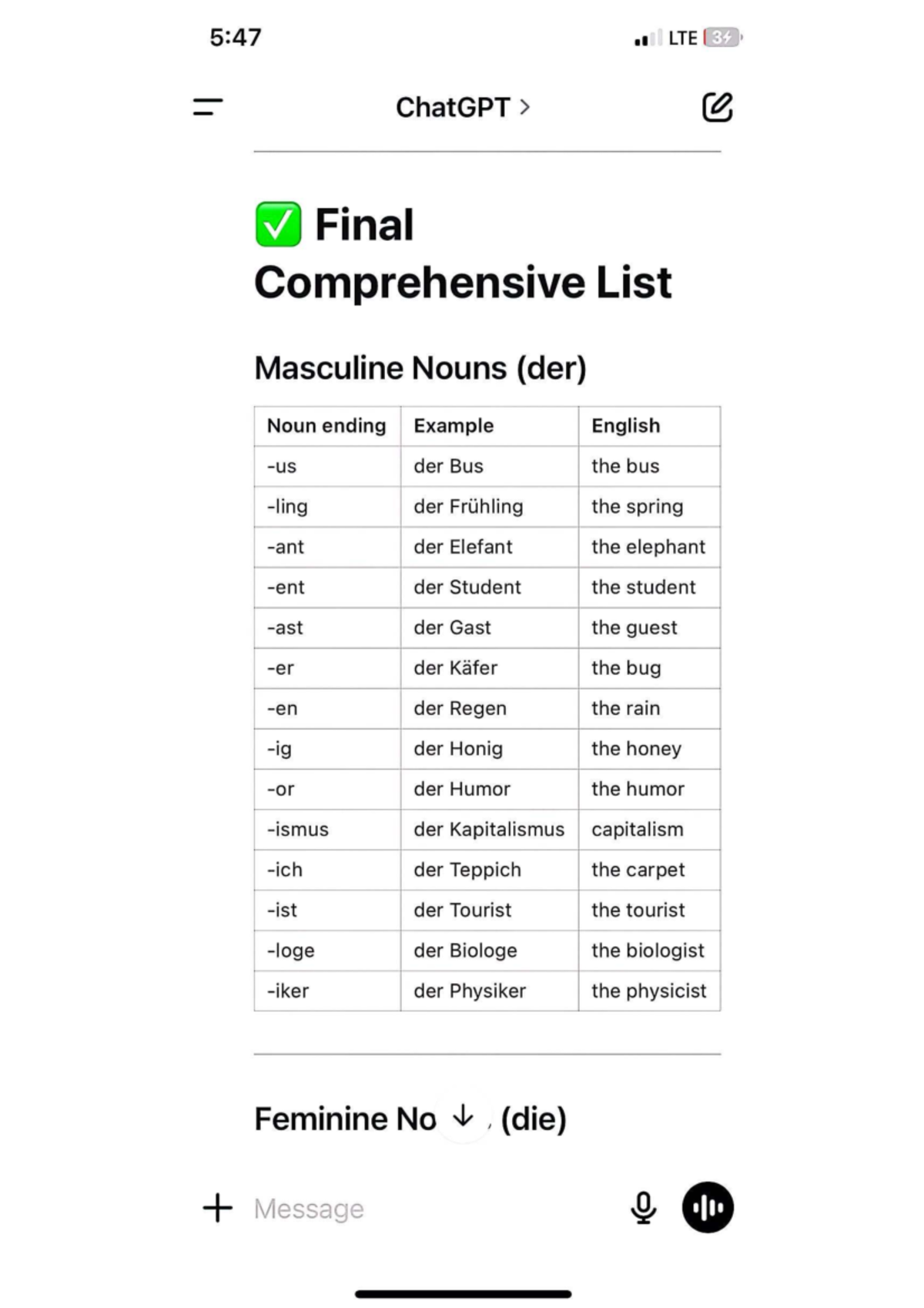 LTE 34 ChatGPT DO Final Comprehensive List of German Nouns Cheat Codes - Studocu