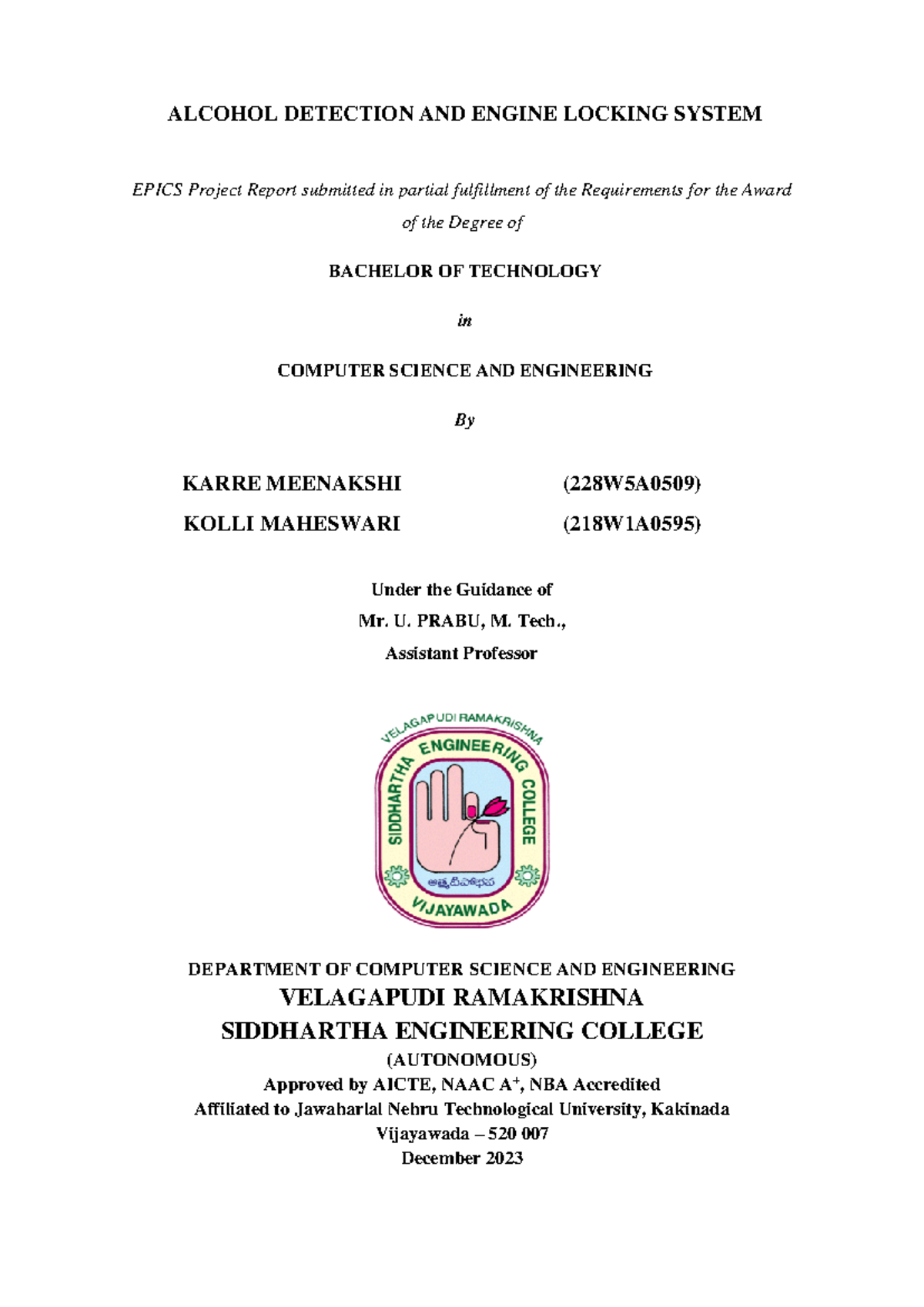 Alcohol Detection and Engine Locking System Project Report (B.Tech ...
