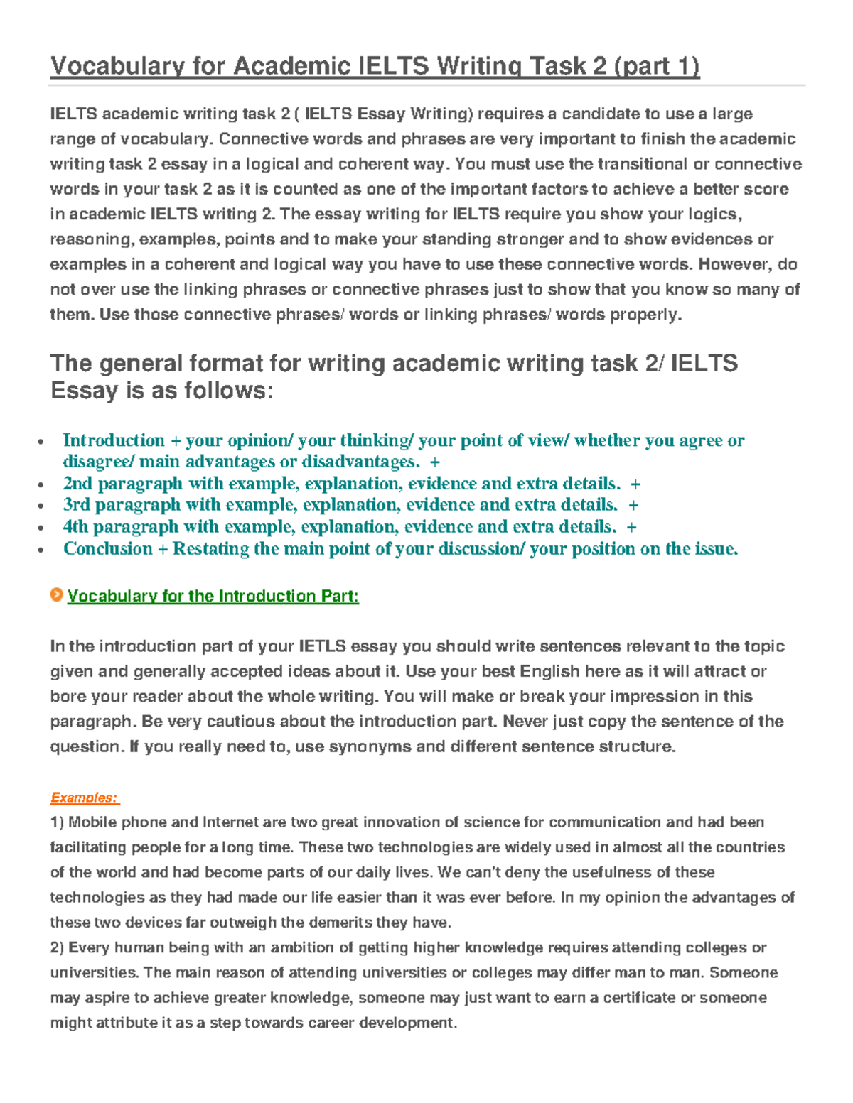 Vocabulary for Academic IELTS Writing Task 2: Essential Connectives and ...