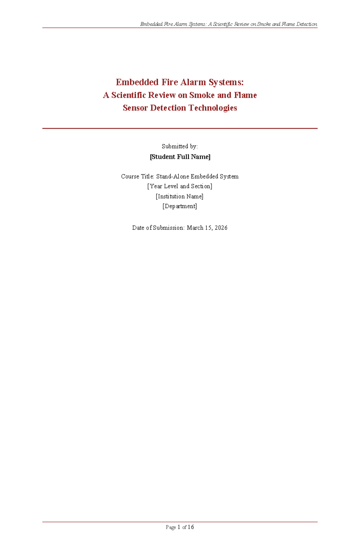 Embedded Fire Alarm Systems: A Review of Smoke & Flame Detection - Studocu