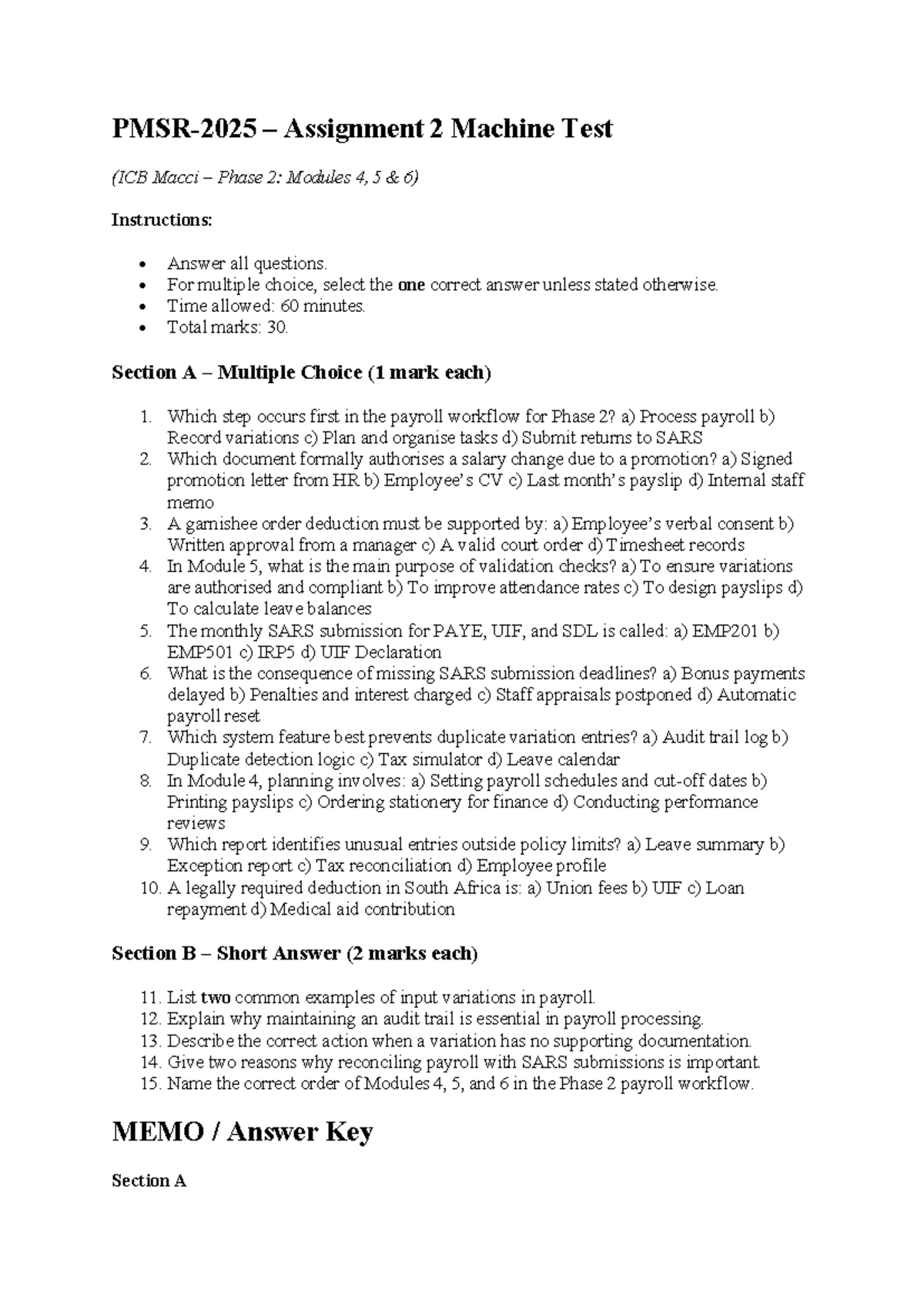PMSR M4-M6: Assignment 2 Machine Test & Key Insights - Studocu
