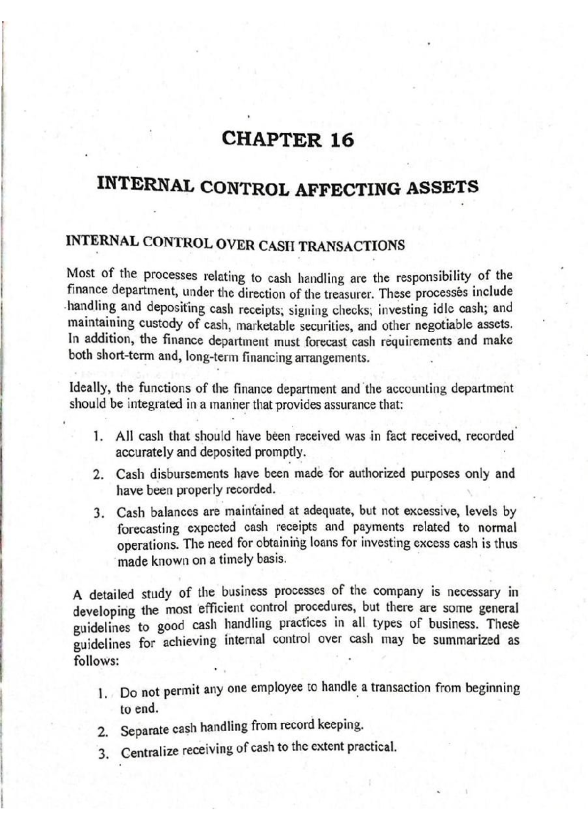 Chapter 16: Internal Control Over Cash and Financial Assets - Studocu