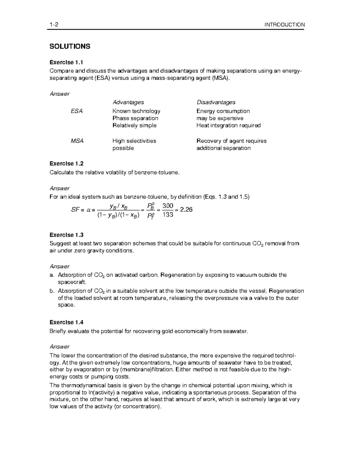 Chapter 1 - Solutions - Characteristics of separation processes - 1-2 ...