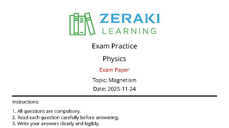 Exam Practice PHYS 101: Magnetism Exam Paper - Studocu