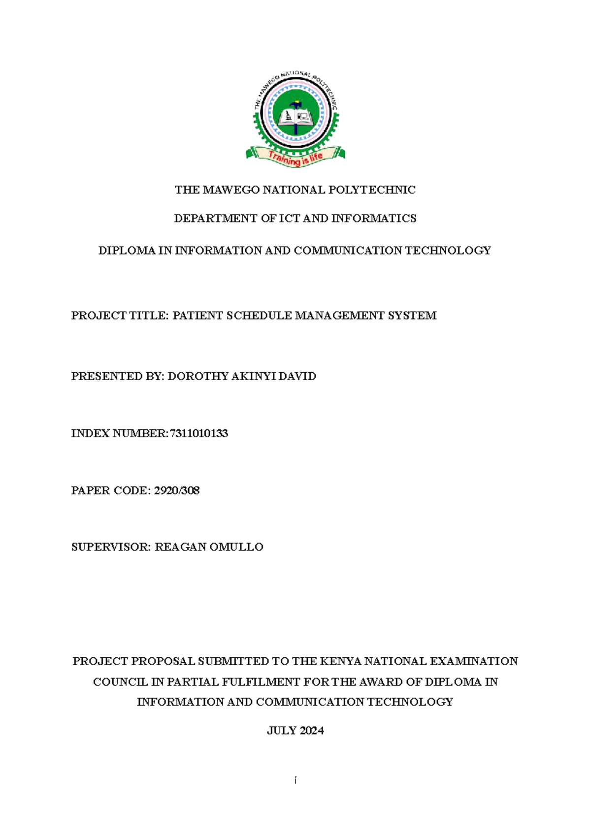 Patient Schedule Management System Proposal - ICT Diploma Project - Studocu