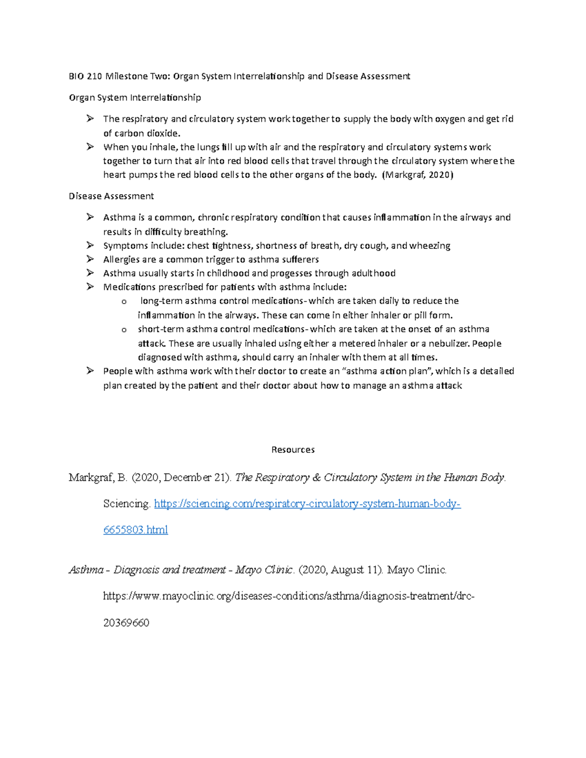 Milestone Two: Organ System Interrelationship and Disease Assessment ...