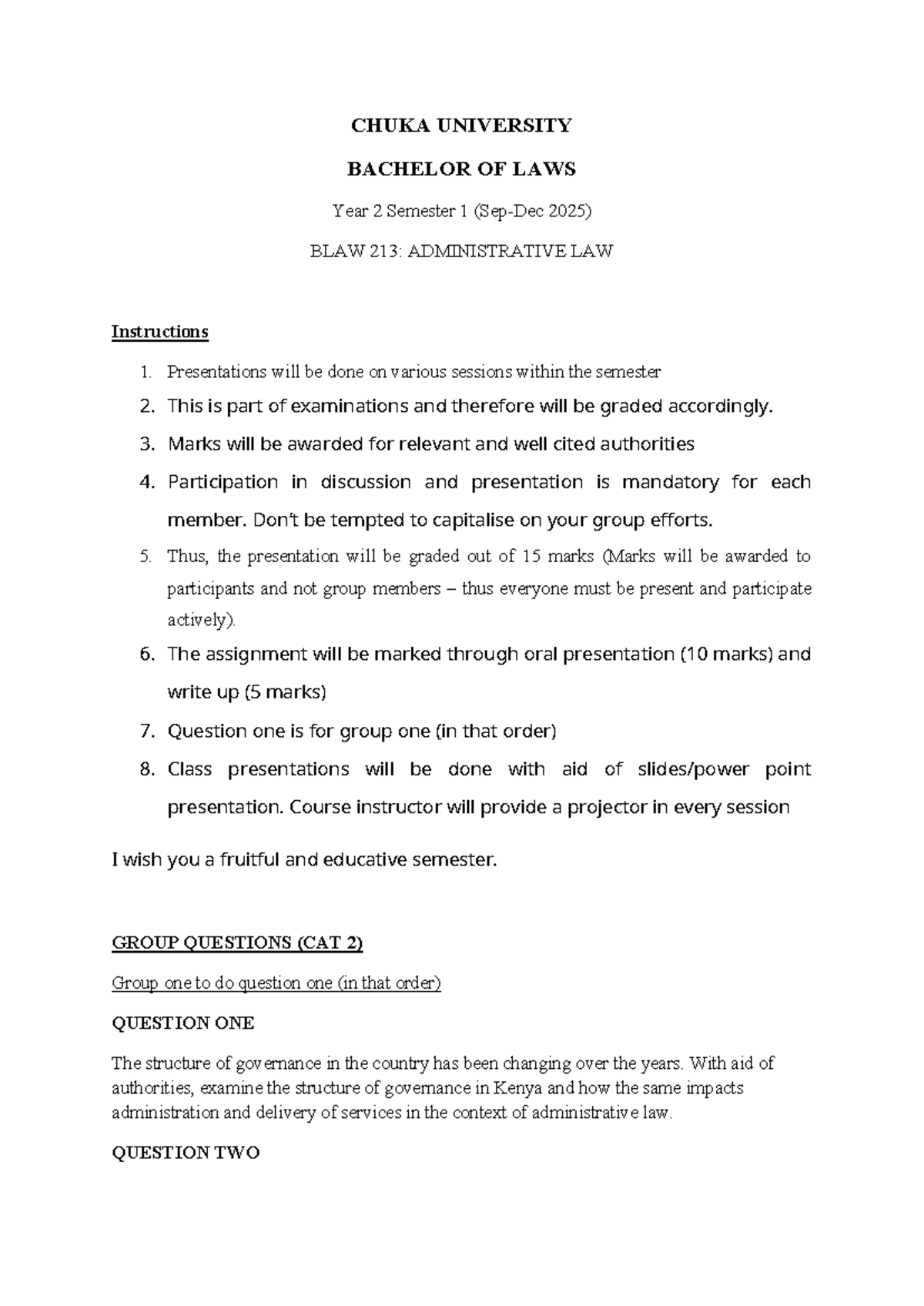 BLAW 213: Group Questions on Administrative Law - Sep 2025 - Studocu