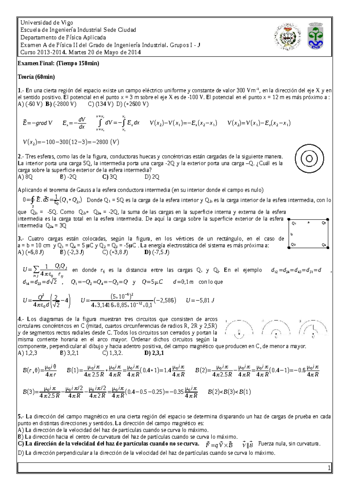 Examen Final de Física II (Grado en Ingeniería Industrial ...
