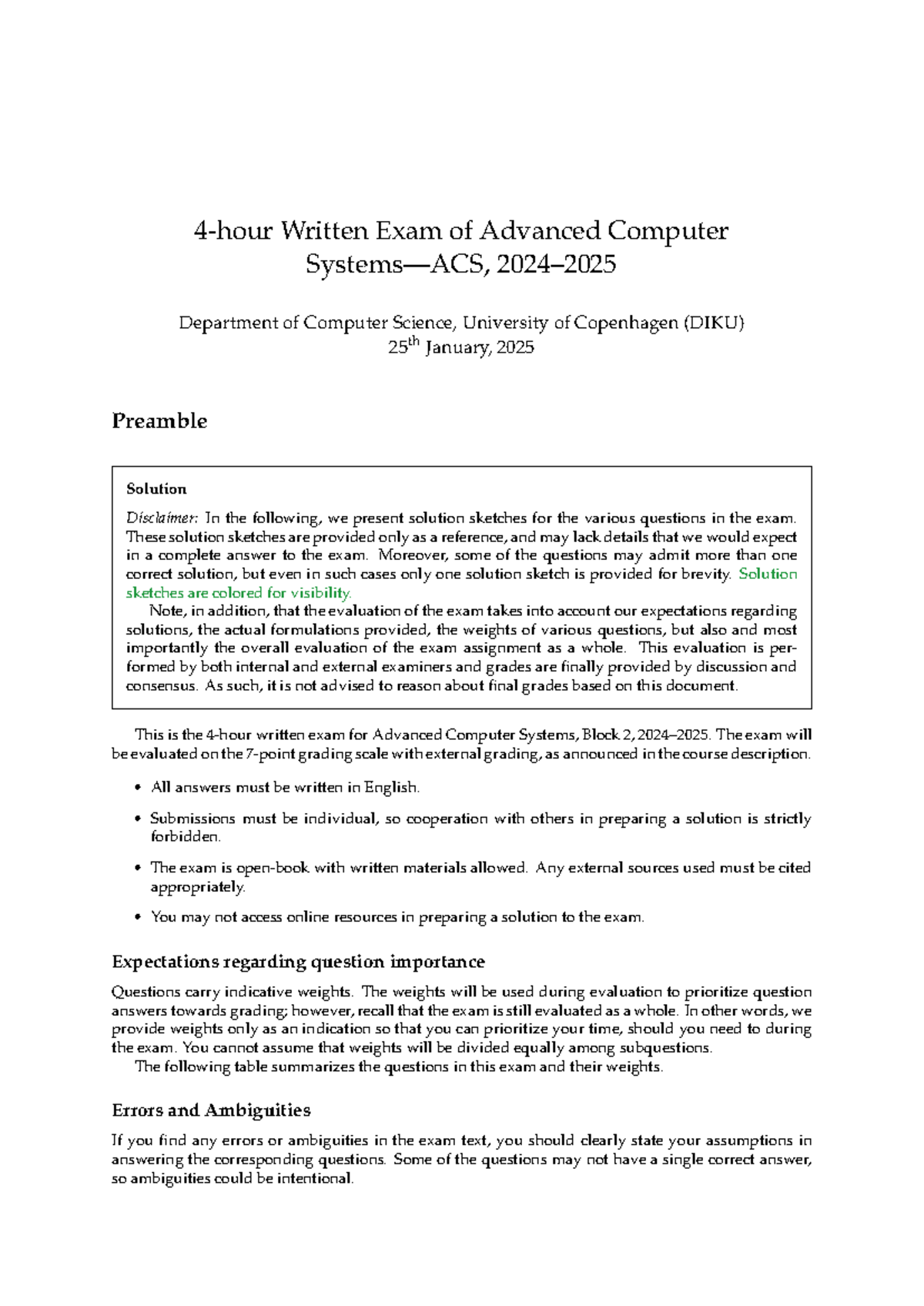 ACS Written Exam Solutions - Advanced Computer Systems (2025) - Studocu