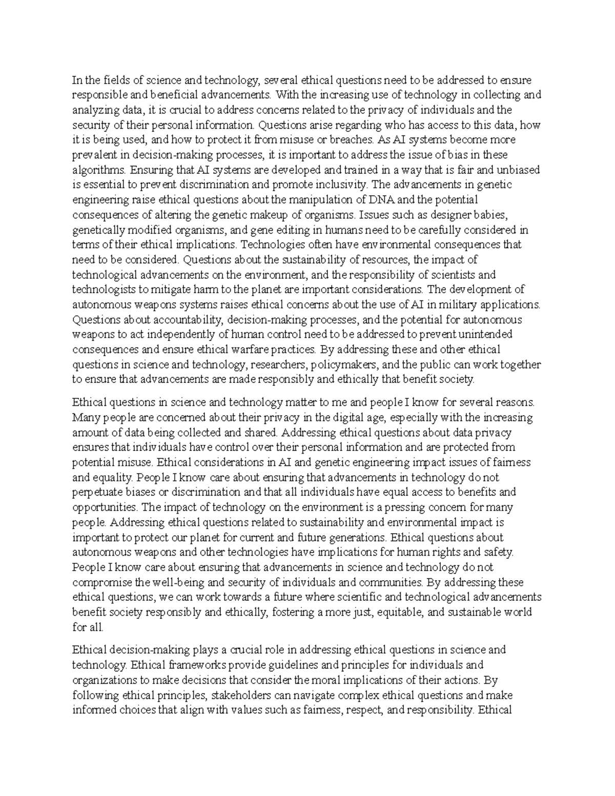 Module 8 Discussion: Ethical Considerations in Science & Tech - Studocu