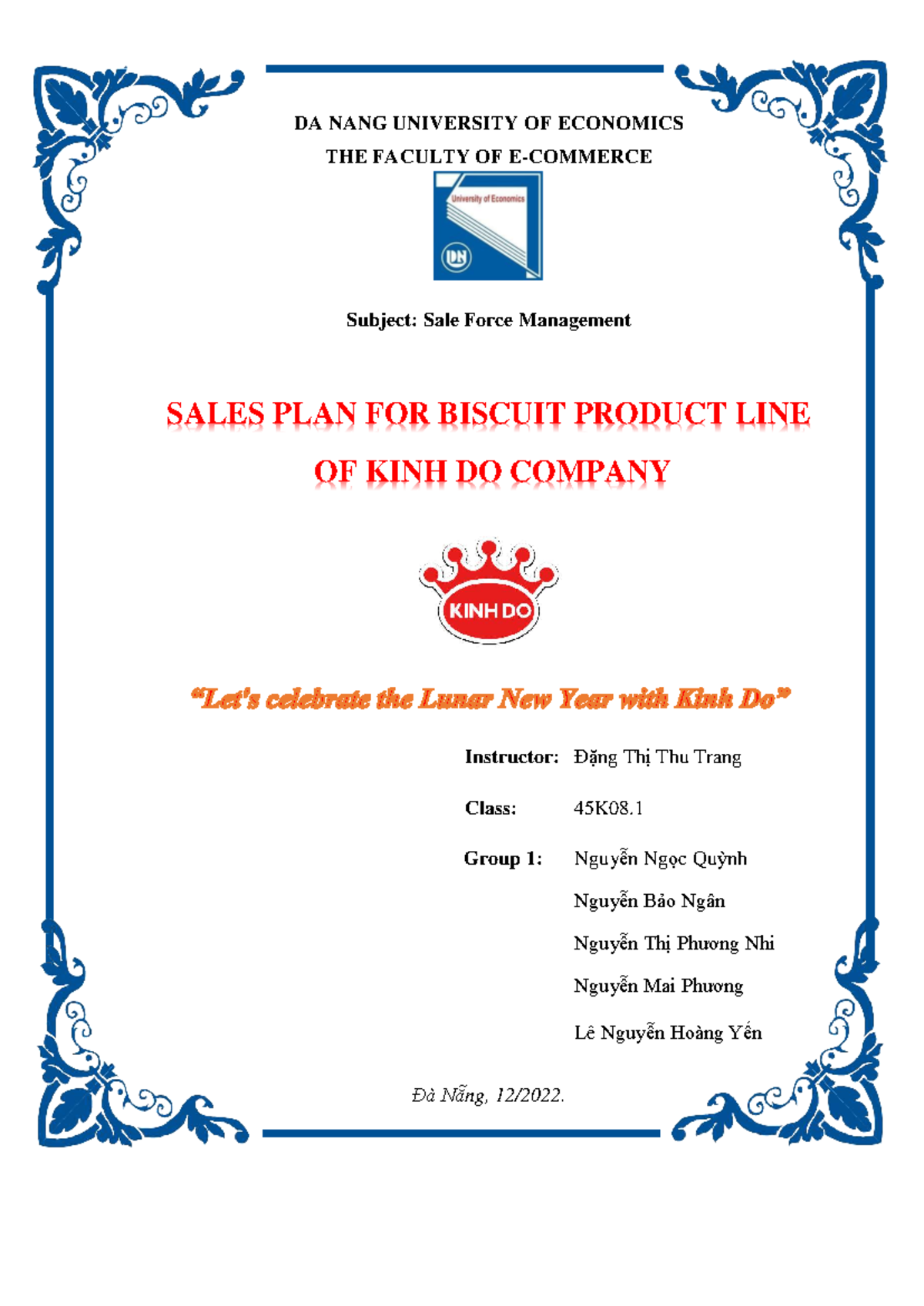 Sales Plan for Kinh Do Biscuit Product Line - Class 45K08.1 - Studocu