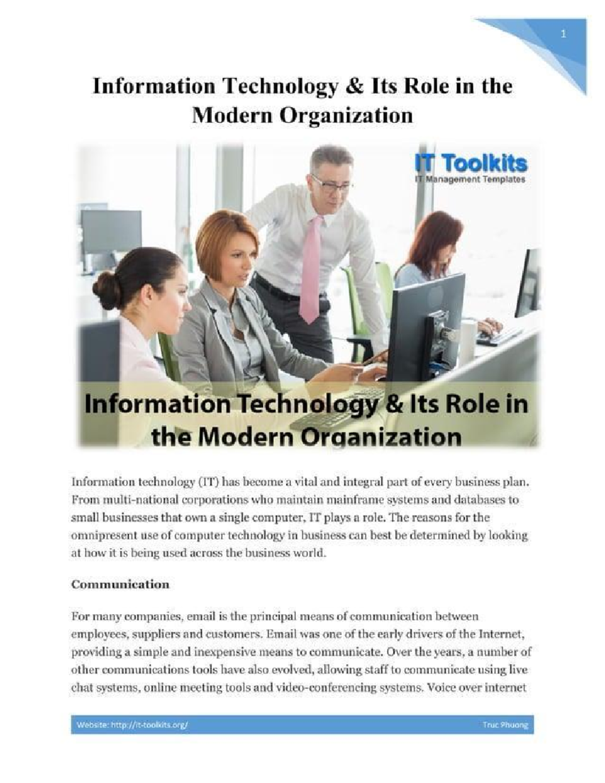 IT Management: The Role of Information Technology in Modern Organizations - Studocu