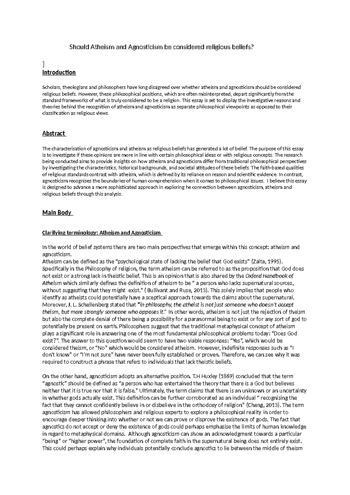 EPQ Essay: Should Atheism & Agnosticism Be Considered Religious Beliefs ...