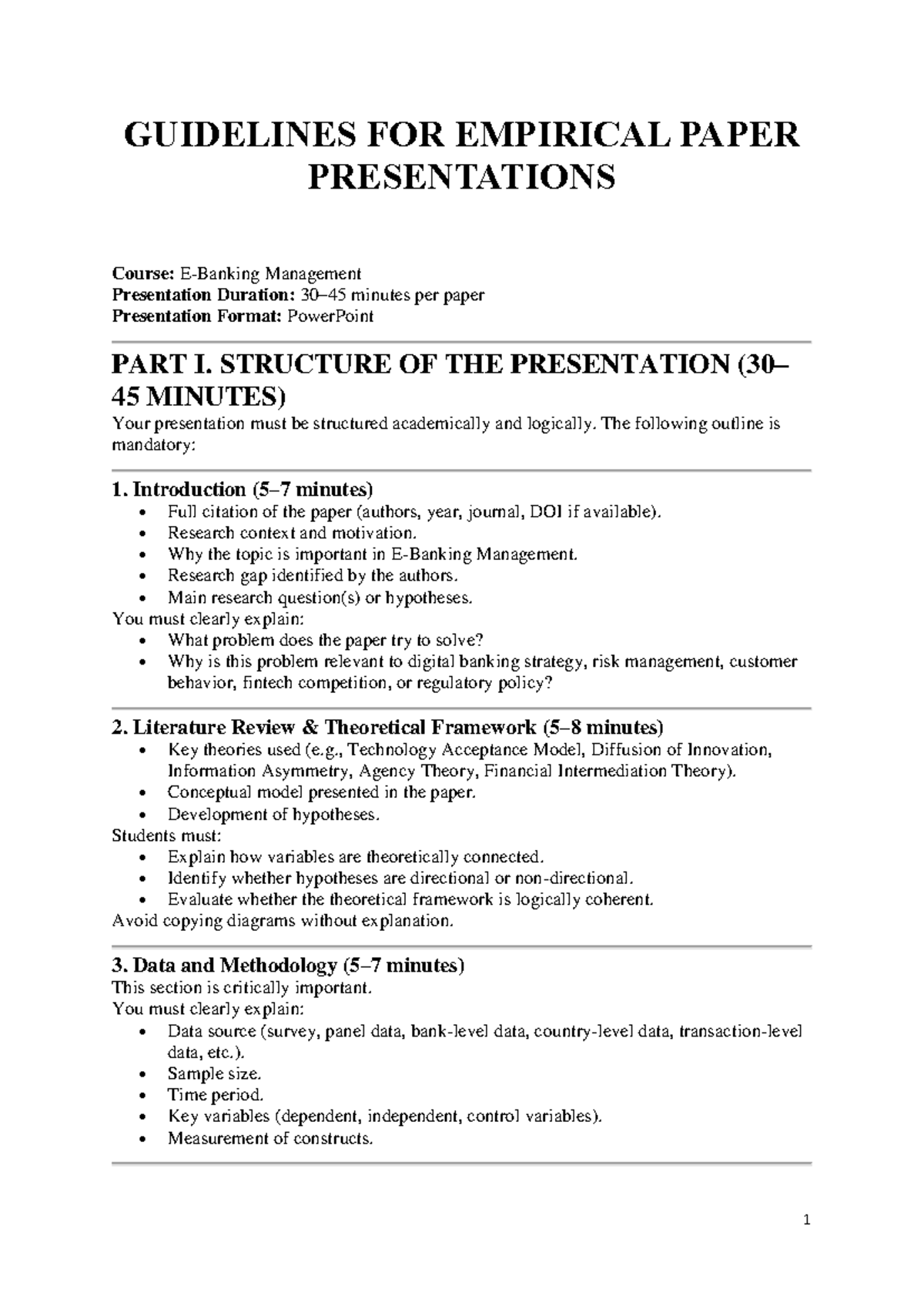 Guidelines for Empirical Paper Presentations in Management - Studocu