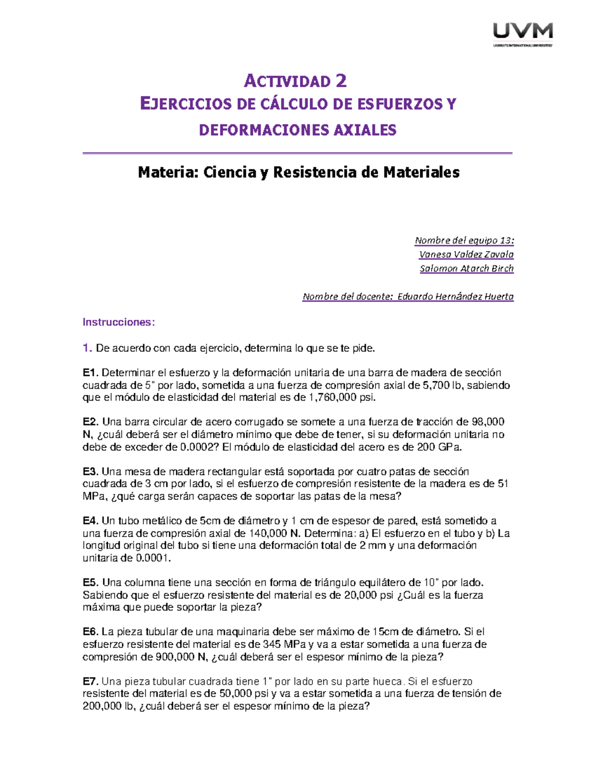 Ejercicios de Esfuerzos y Deformaciones Axiales - A2 EQ13 - Studocu