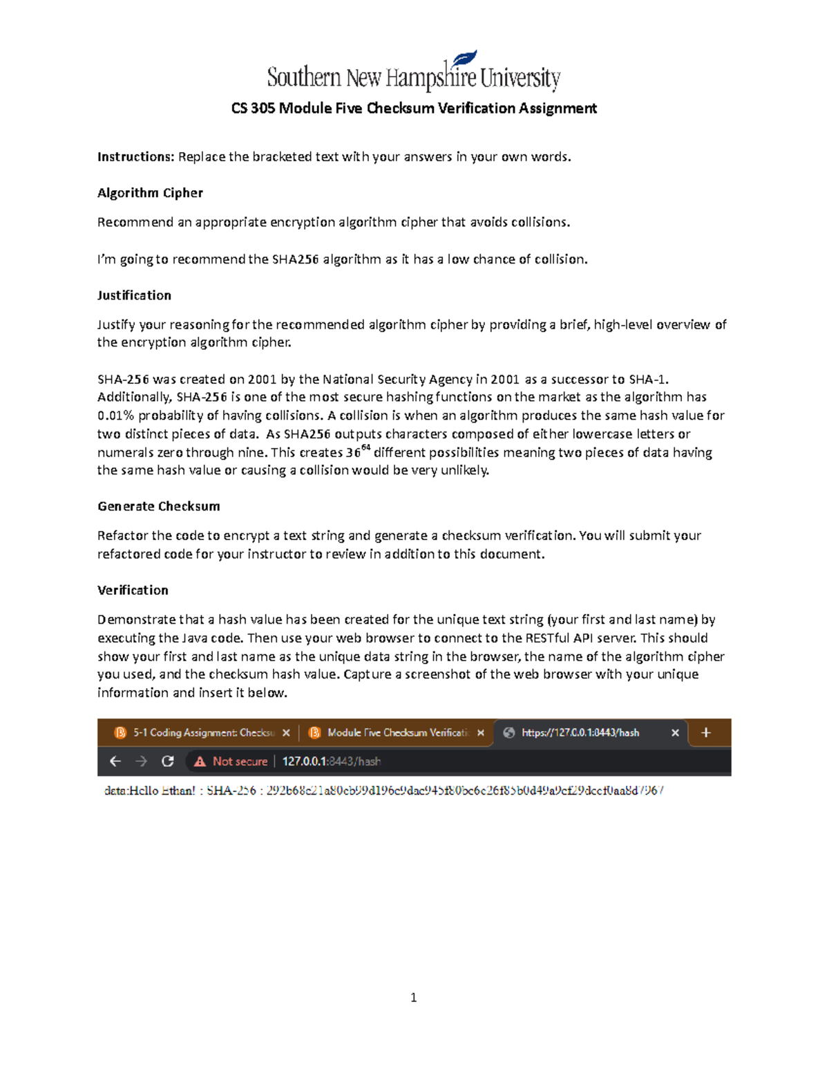 Ed - CS305 - 5-1 Module Five Checksum Verification Assignment Template ...