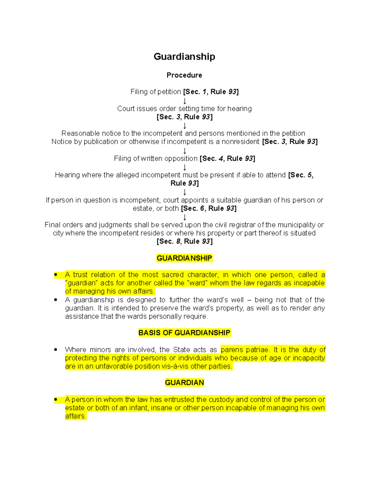 Guardianship Procedures and Types: A Detailed Guide (Law 101) - Studocu