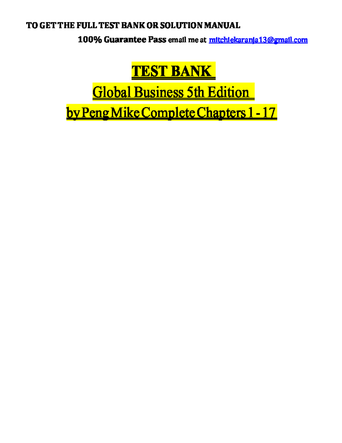 TEST BANK for Peng Mike, Global Business 5th Edition, Chapters 1 - 17 ...